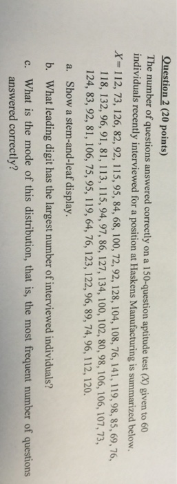 Solved The number of questions answered correctly on a | Chegg.com