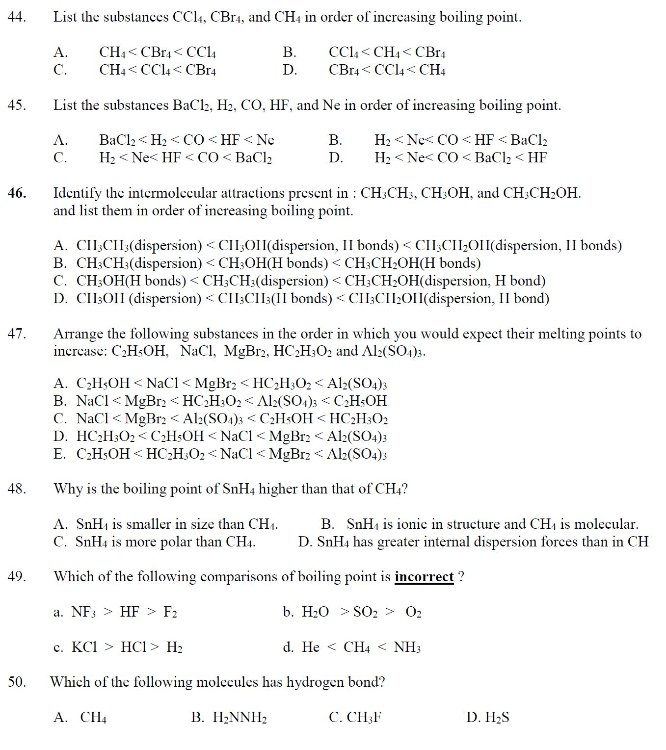Solved List the substances CCI_4, CBr_4, and CH_4 in order | Chegg.com