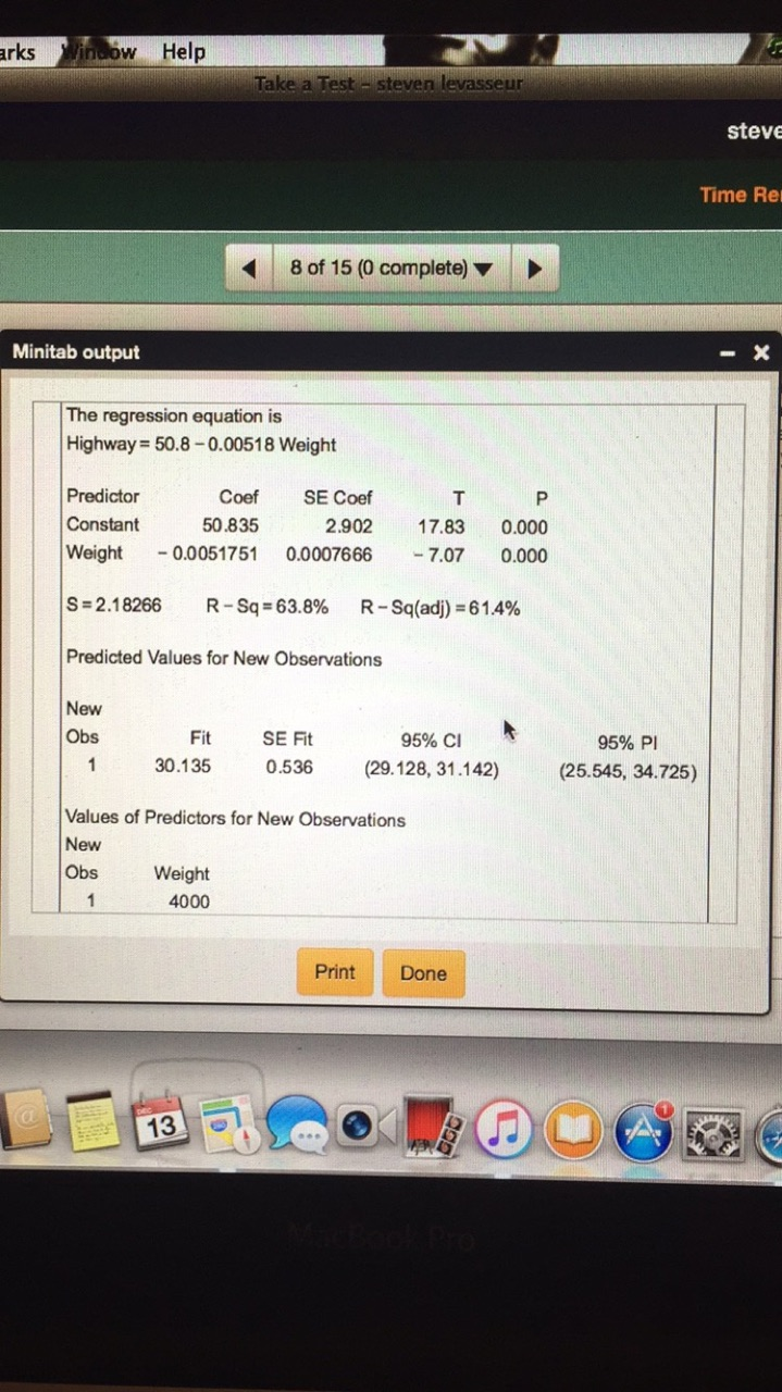 Solved The Minitab output shown below was obtained by using | Chegg.com