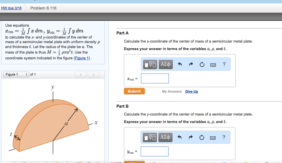 Solved Use equations xcm= 1/M Integral x dm, ycm=1/M | Chegg.com