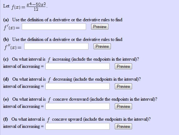 Solved Let f(x) = x4-50x2/12. Use the definition of a | Chegg.com
