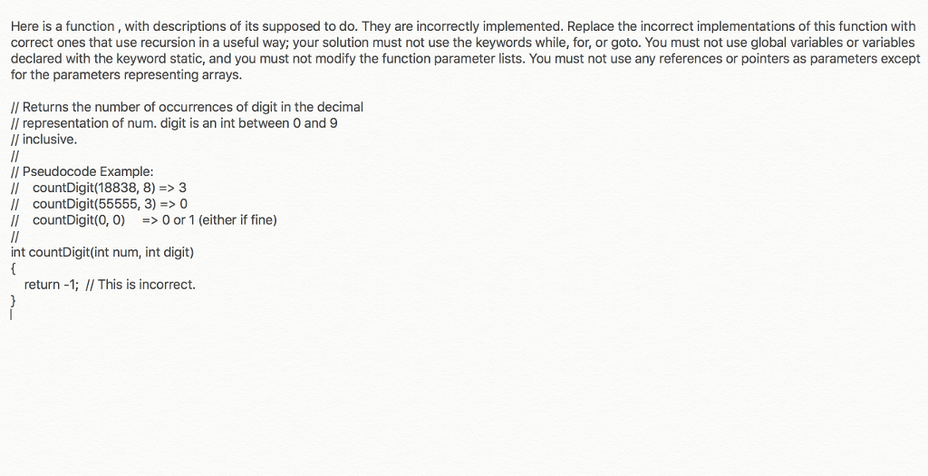 Solved Here is a function, with descriptions of its supposed | Chegg.com