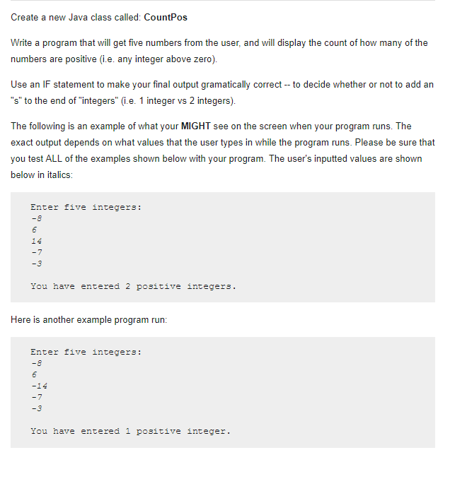 Solved Create a new Java class called: CountPos Write a | Chegg.com
