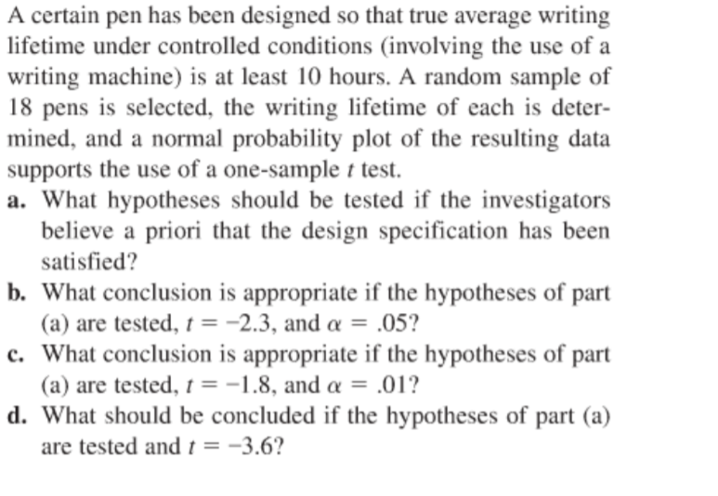 Solved A Certain Pen Has Been Designed So That True Average 