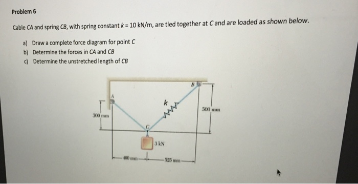 Solved Cable CA and spring CB, with spring constant k = 10 | Chegg.com