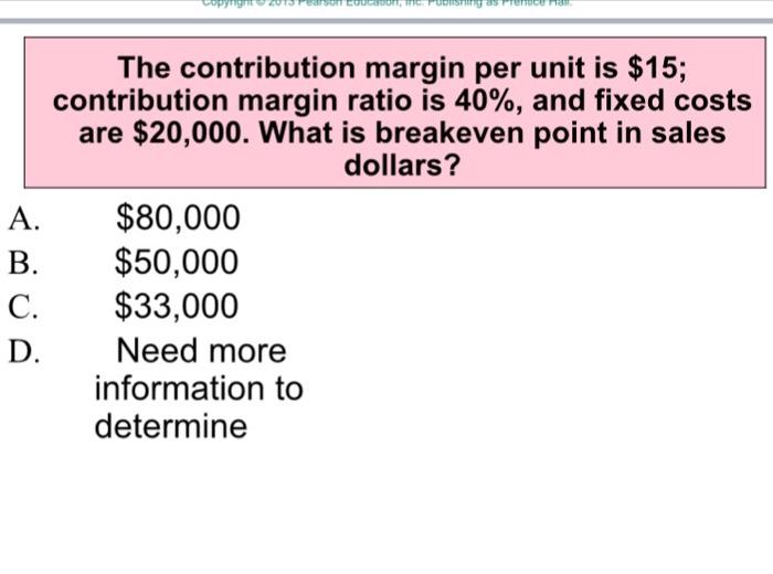 Solved The contribution margin per unit is $15; contribution | Chegg.com