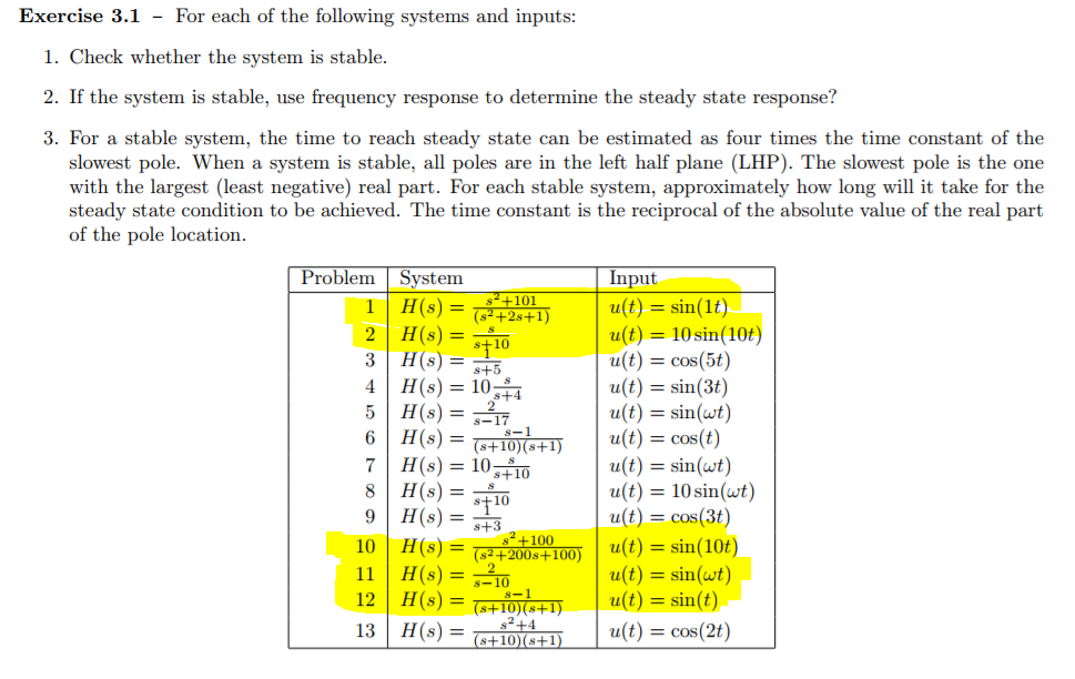 Solved Exercise 3.1 - For each of the following systems and | Chegg.com