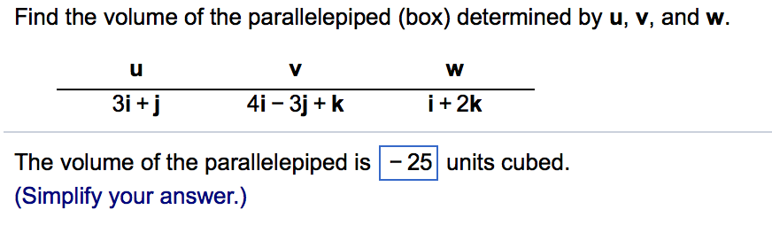Solved Find the volume of the parallelepiped (box) | Chegg.com