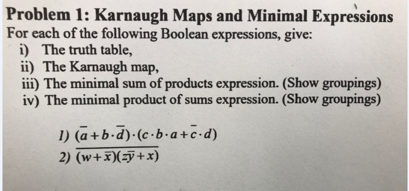 Solved Problem 1: Karnaugh Maps and Minimal Expressions For | Chegg.com