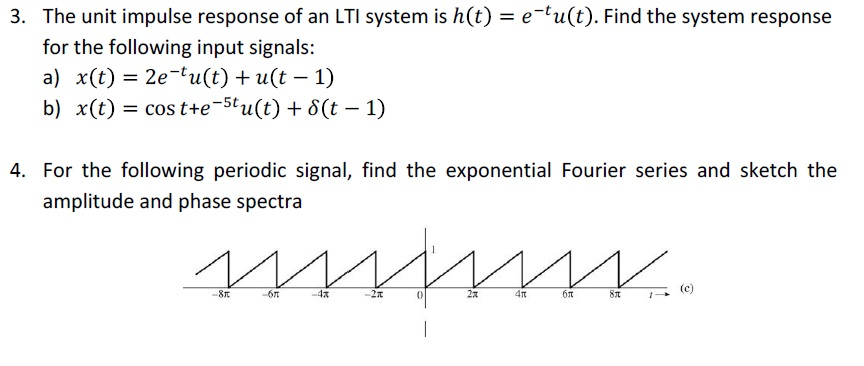 Solved The unit impulse response of an LTI system is h(t) = | Chegg.com