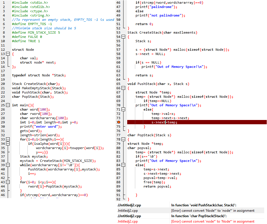 Solved I am trying to make palindrome or not program but it | Chegg.com