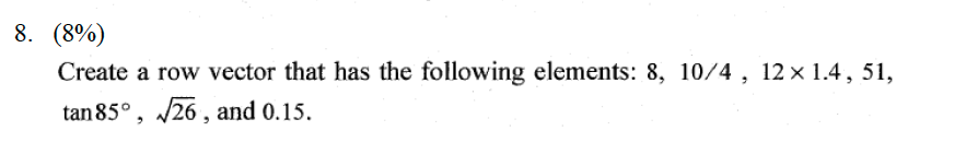 Solved Create a row vector that has the following elements: | Chegg.com