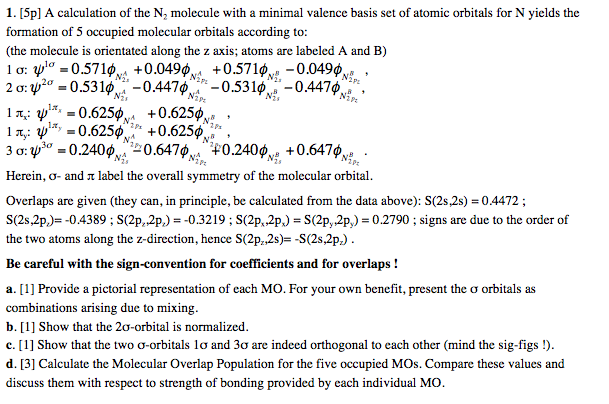 A calculation of the N_2 molecule with a minimal | Chegg.com