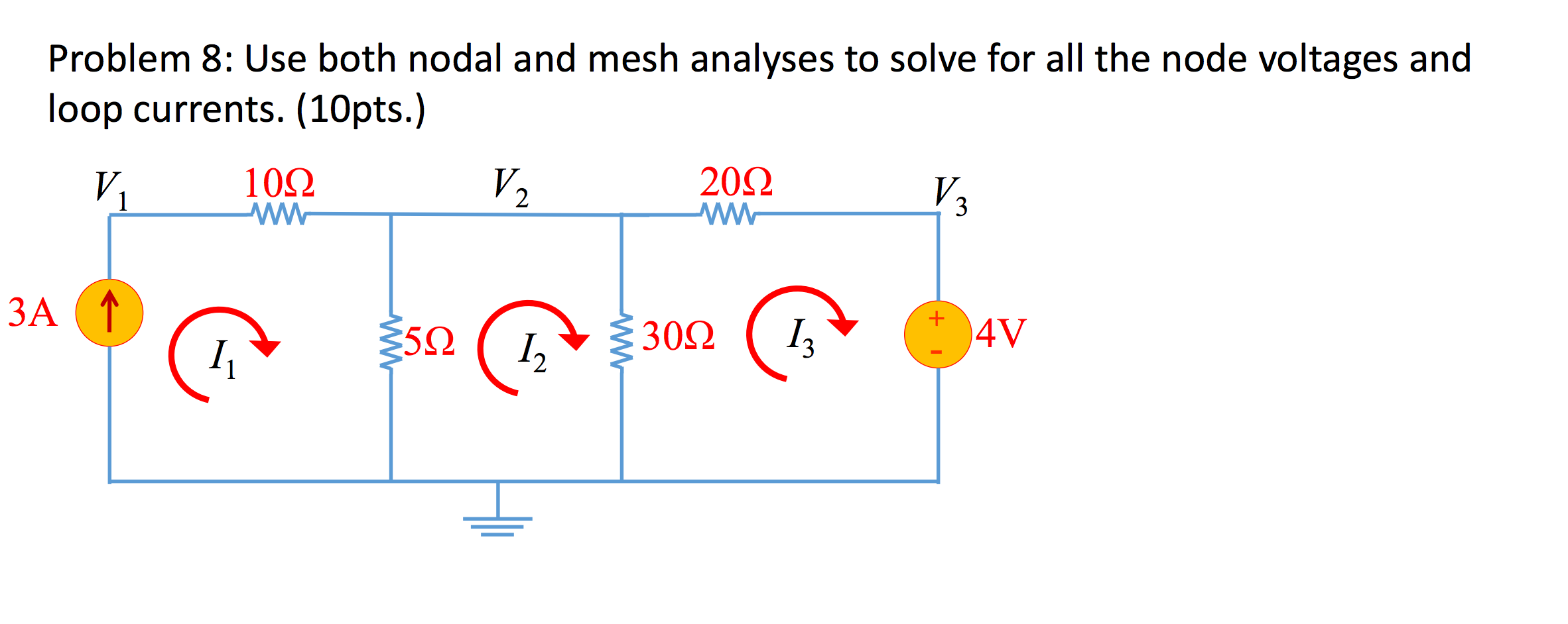 Solved Use both nodal and mesh analysis to solve for all the | Chegg.com