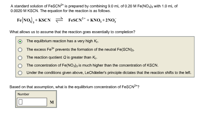 Solved A standard solution of FeSCN^2+ is prepared by | Chegg.com