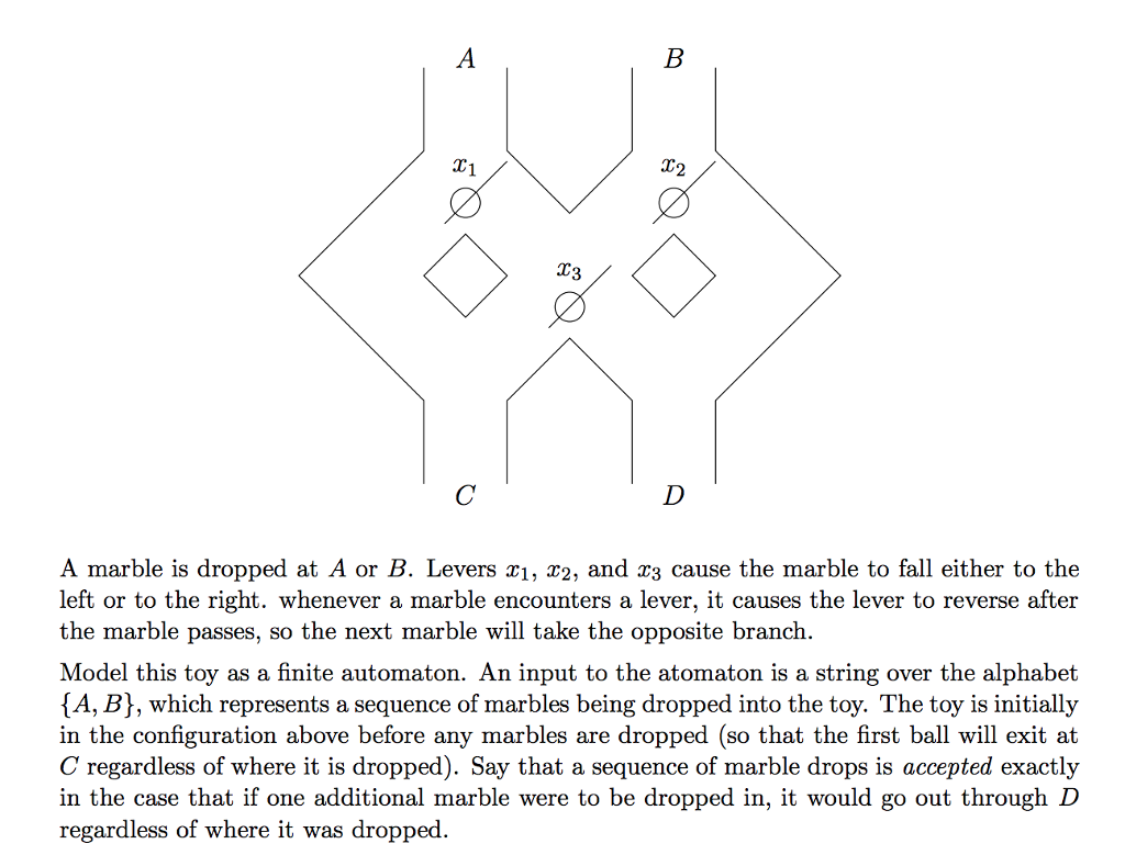 T1 T3 A marble is dropped at A or B. Levers x1, x2, | Chegg.com