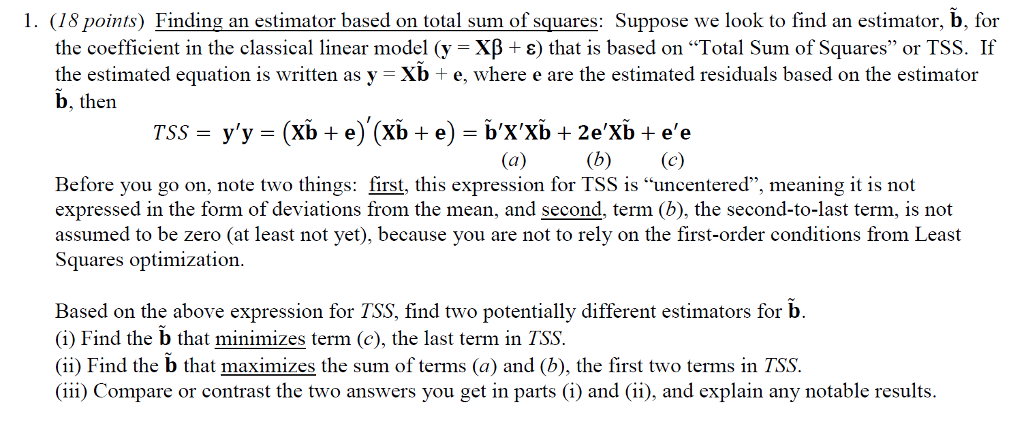 Finding An Estimator Based On Total Sum Of Squares