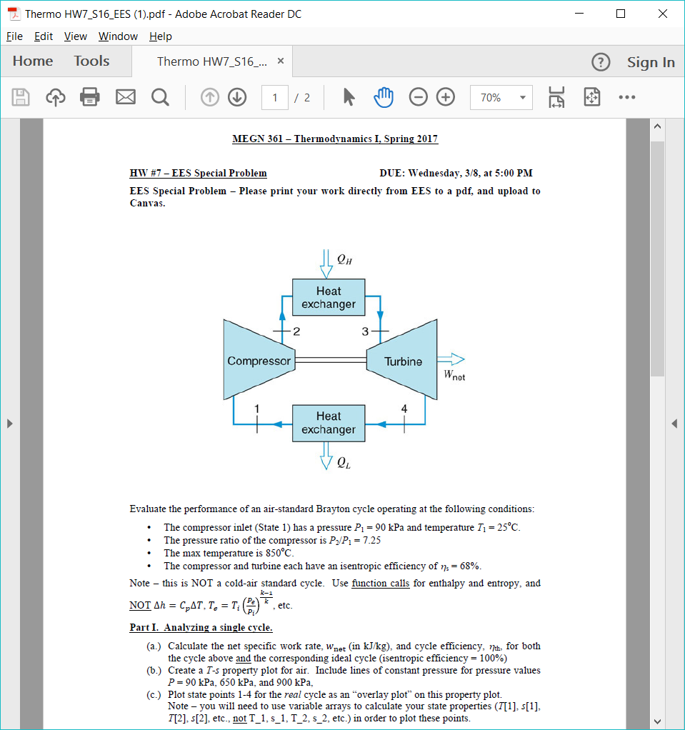 Solved Thermo HW7 S16 EES (1).pdf Adobe Acrobat Reader DC | Chegg.com