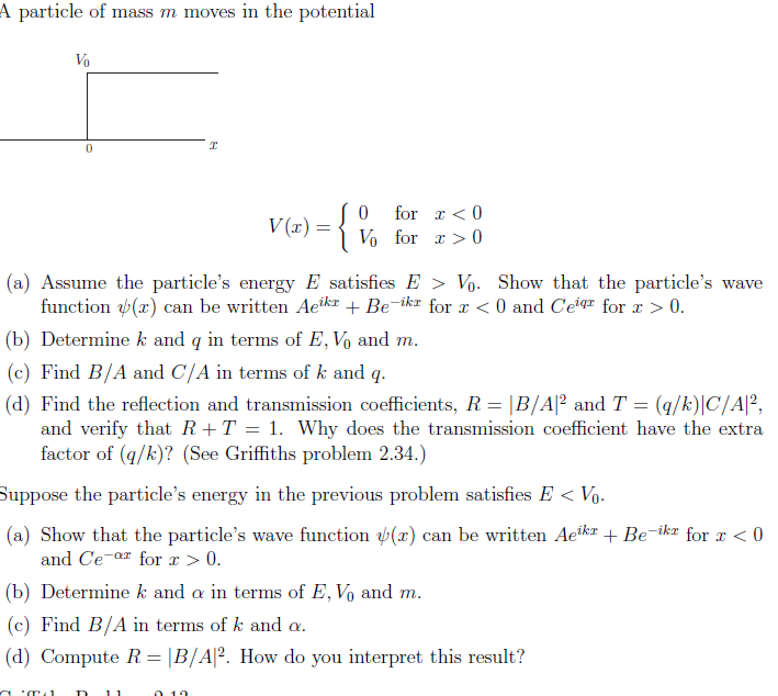 Solved: A Particle Of Mass M Moves In The Potential V(x) =... | Chegg.com