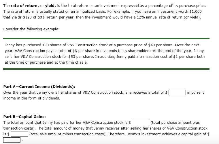 Solved The rate of return or yield, is the total return on | Chegg.com
