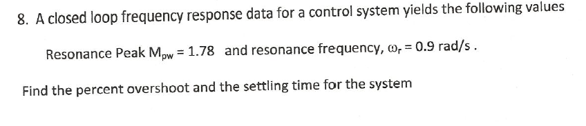 Solved 8. A closed loop frequency response data for a | Chegg.com