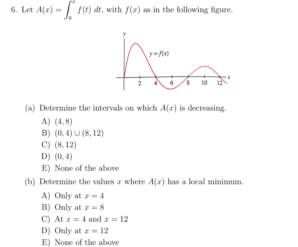 Solved 6. Let A(x)- f(t) dt, with f(x) as in the following | Chegg.com