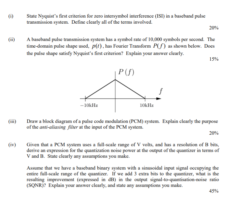 Solved (i)State Nyquist's first criterion for zero | Chegg.com