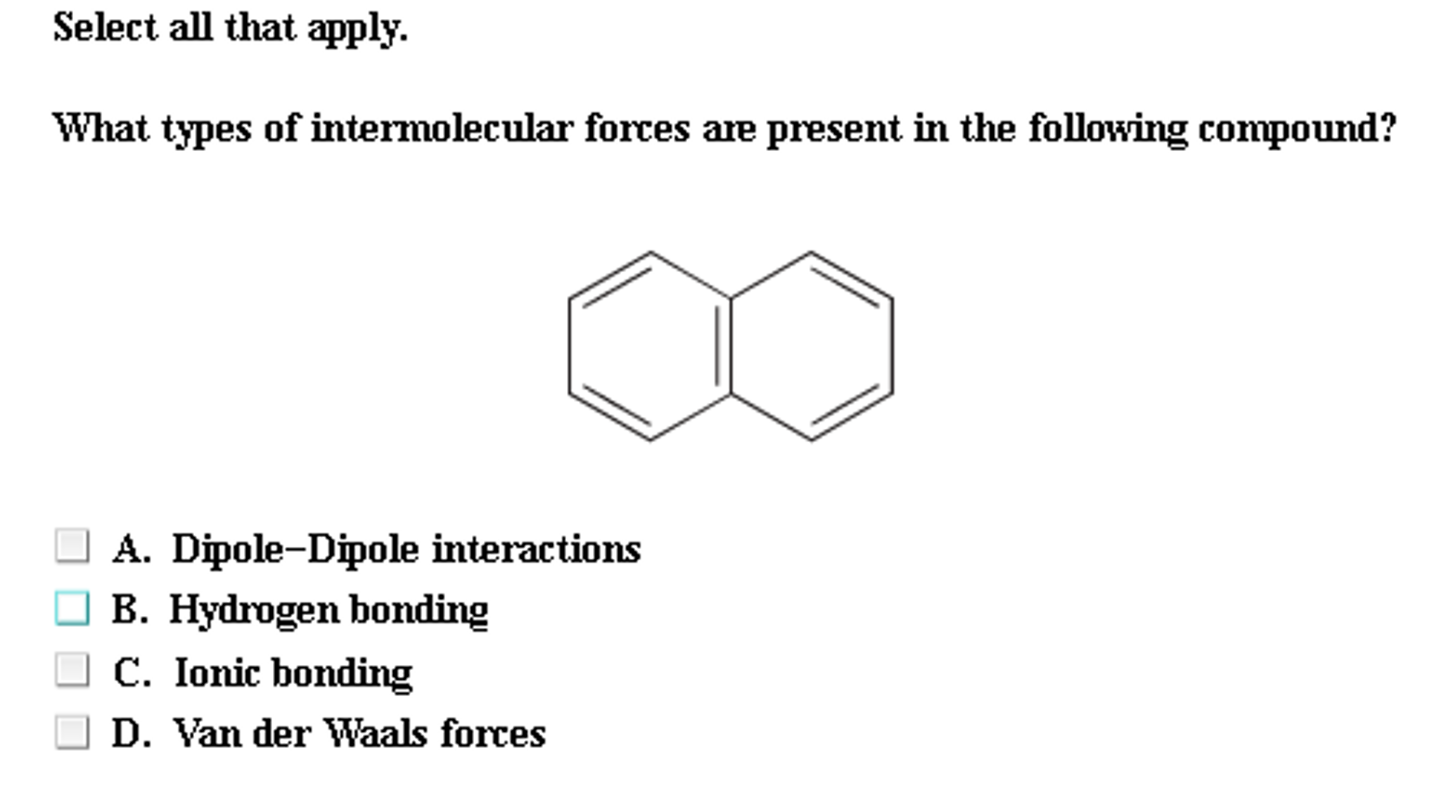 Solved Select all that apply. What types of intermolecular | Chegg.com