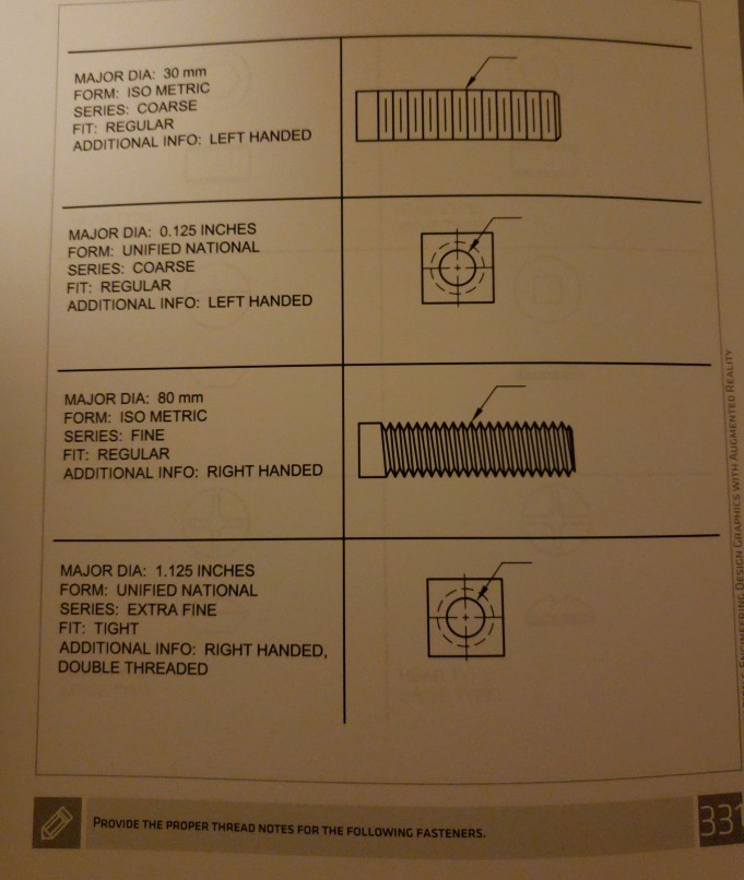 Solved MAJOR DIA: 30 mm FORM: ISO METRIC SERIES: COARSE FIT: | Chegg.com