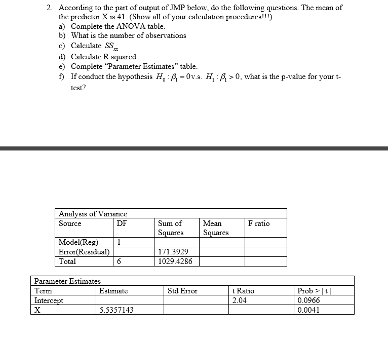 Solved According to the part of output of JMP below, do the | Chegg.com