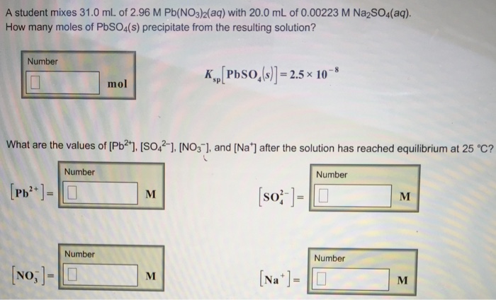Solved A student mixes 31.0 mL of 2.96 M Pb(NO3)(aq) with | Chegg.com