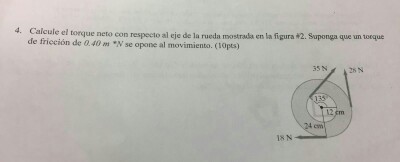 Calcule el torque neto con respect al eja de la rueda | Chegg.com