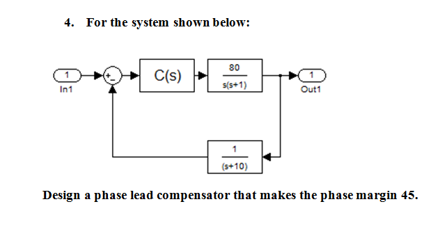 Solved 4. For the system shown below: 80 In 1 Out1 (s+10) | Chegg.com