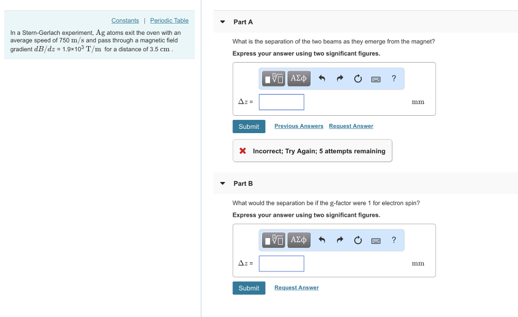Solved Part A Constants | Periodic Table In a Stern-Gerlach | Chegg.com