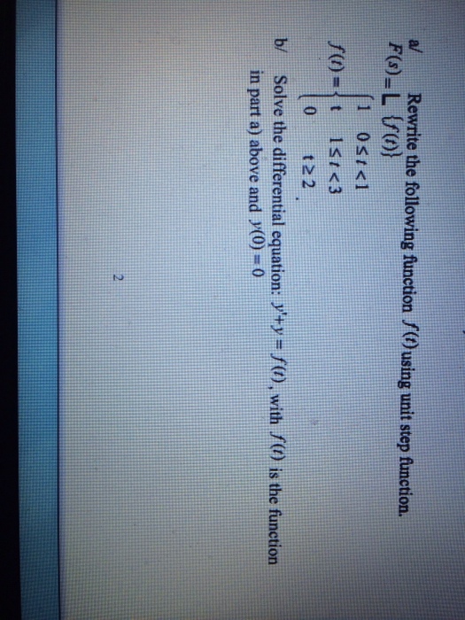 Solved Rewrite the following function f(t) using unit step | Chegg.com