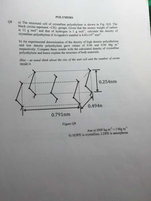 Solved The structural cell of crystalline polyethylene is | Chegg.com