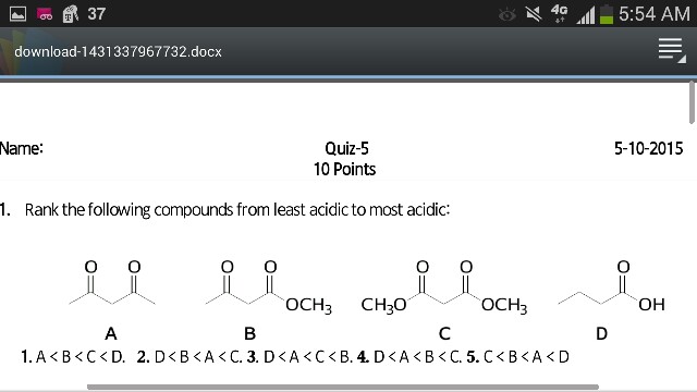 Solved 1. Rank the following compounds from least acidic to | Chegg.com