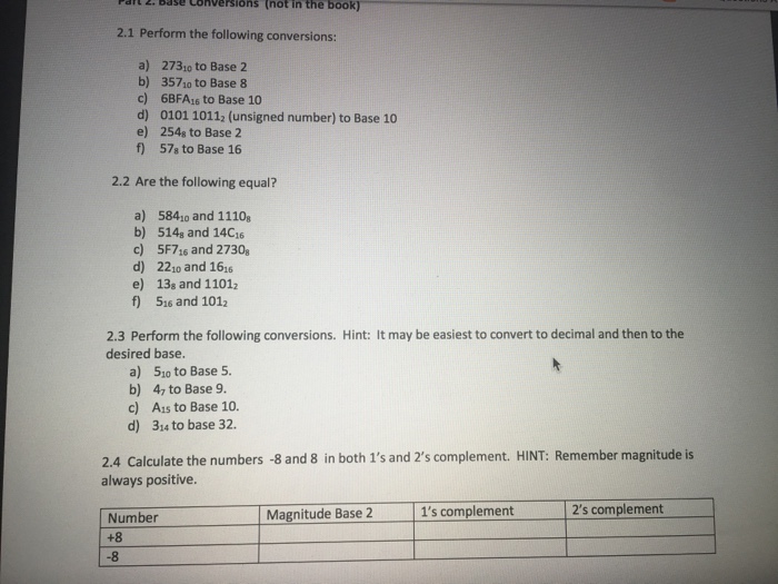 Solved Perform The Following Conversions 273 10 To Base 2 Chegg