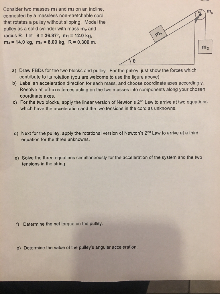 Solved Consider two masses m1 and m2 on an incline connected | Chegg.com