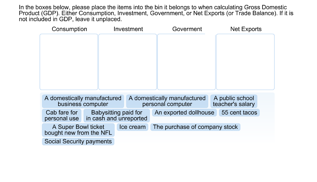 Solved In the boxes below, please place the items into the | Chegg.com