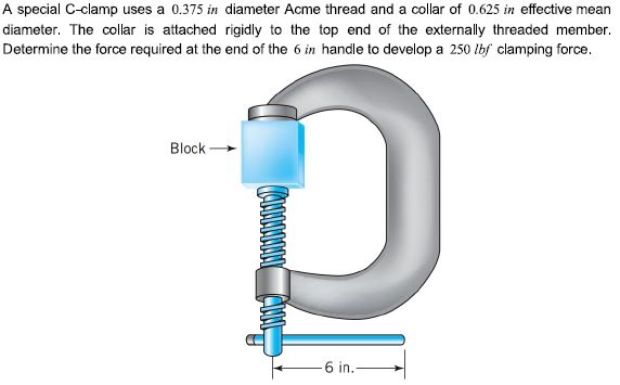 Solved A special C-clamp uses a 0.375 in diameter Acme | Chegg.com