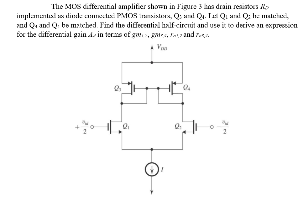 Solved The MOS differential amplifier shown in Figure 3 has | Chegg.com