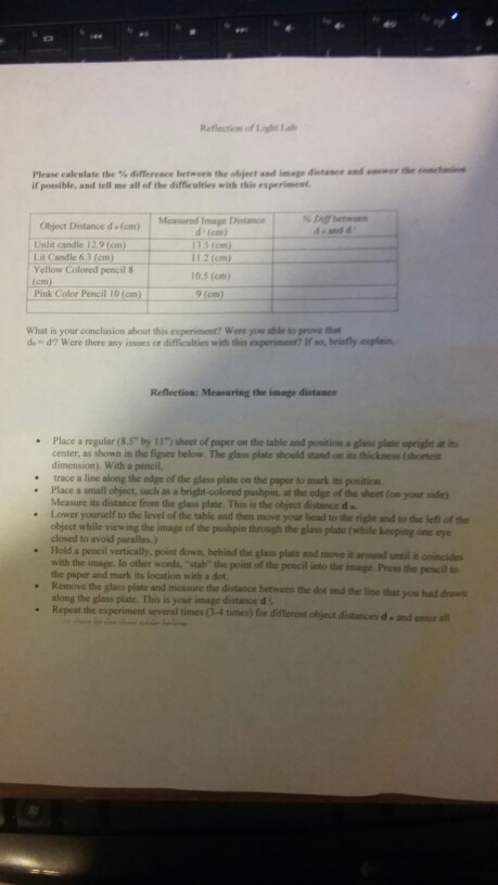 Solved Lab 4 Replection Of Light Objective And The Image