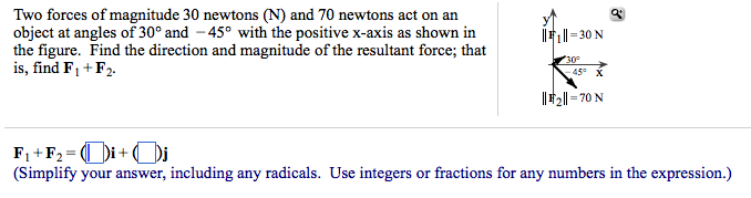 Solved Two forces of magnitude 30 newtons (N) and 70 newtons | Chegg.com