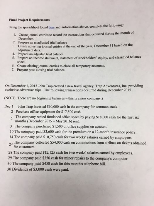 Solved Final Project Requirements Using the spreadsheet | Chegg.com