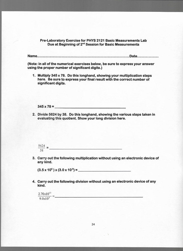 Solved Pre-Laboratory Exercise for PHYS 2121 Basic | Chegg.com