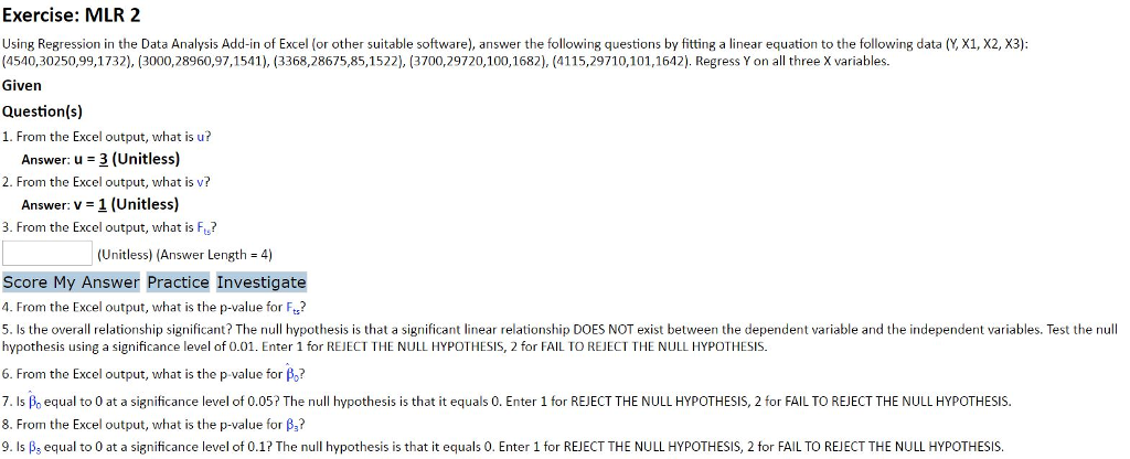 Solved Exercise: MLR 2 Using Regression in the Data Analysis | Chegg.com