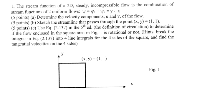 Solved of 1·The stream function of a 2D, steady, | Chegg.com