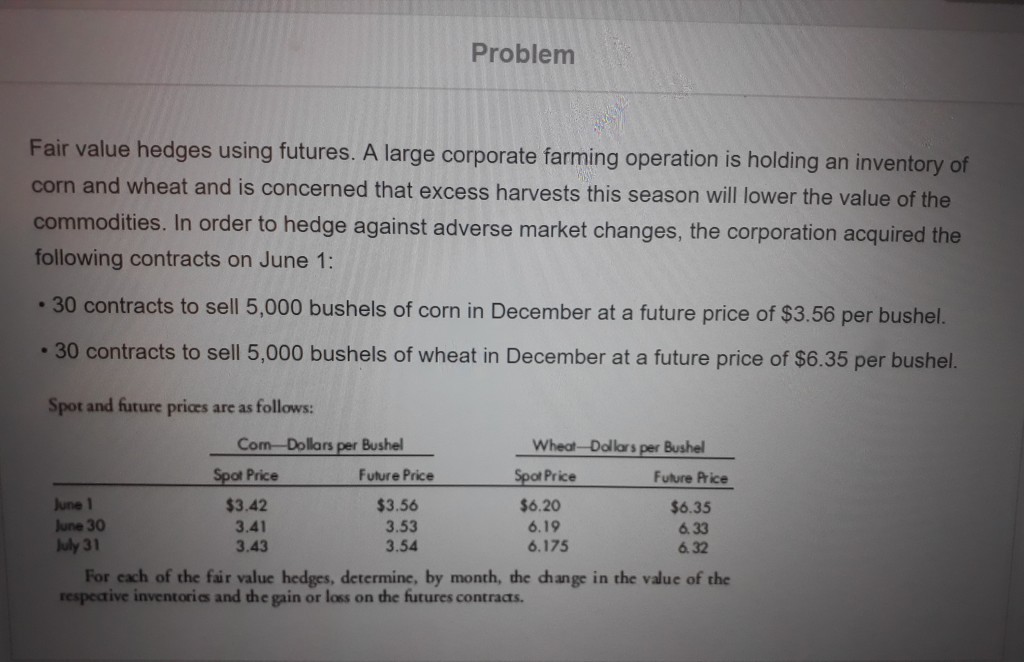Solved Problem Fair value hedges using futures. A large | Chegg.com
