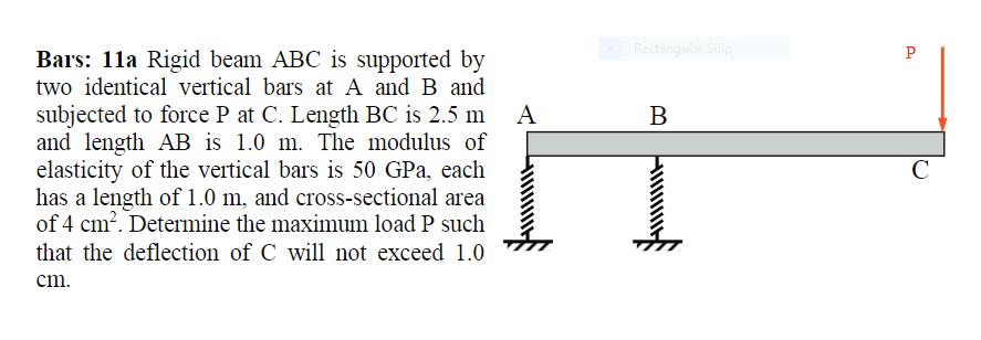 Solved Bars: 1la Rigid beam ABC is supported by two | Chegg.com